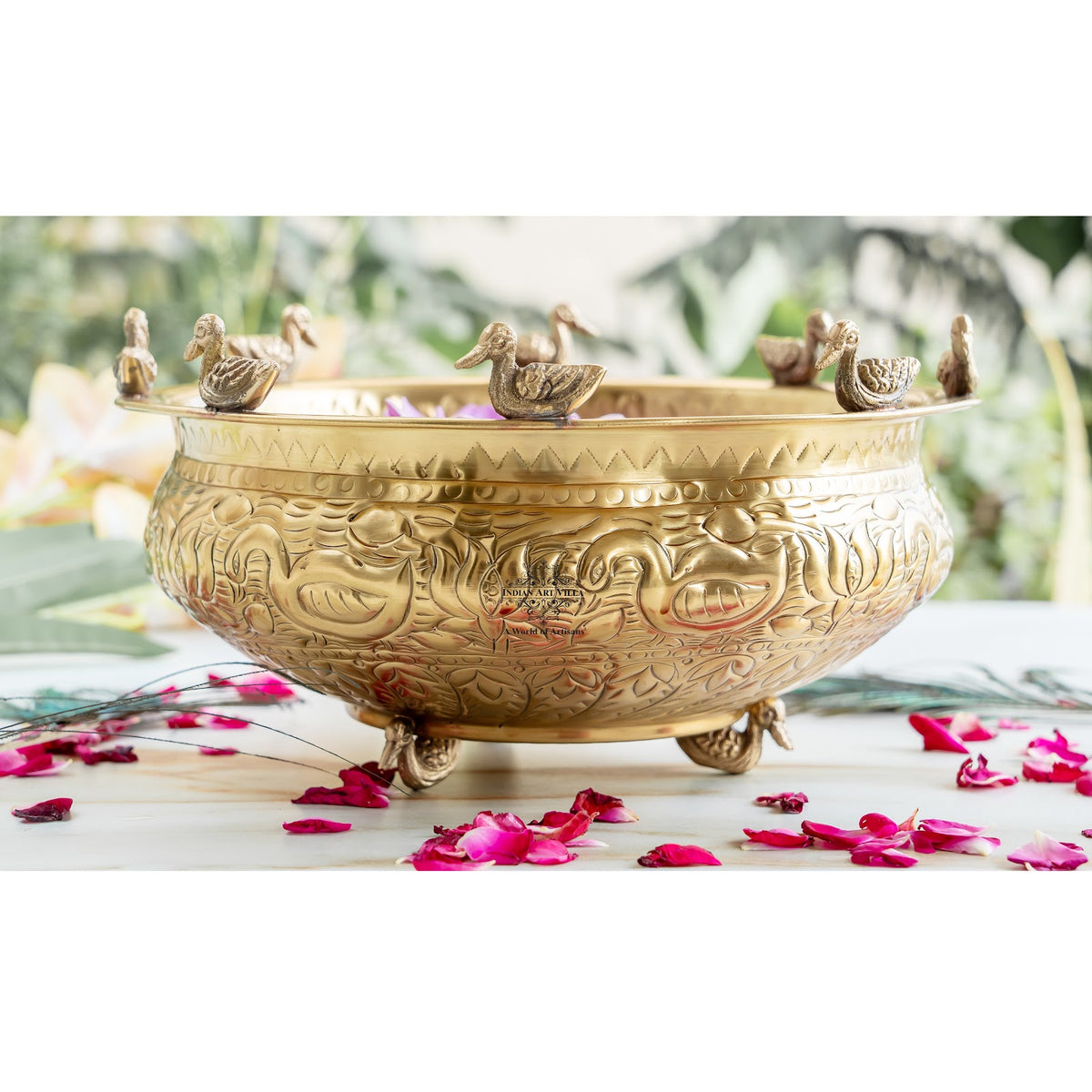 Brass Urli with Embossed Duck & Lotus Flower Design – Traditional Urli ...