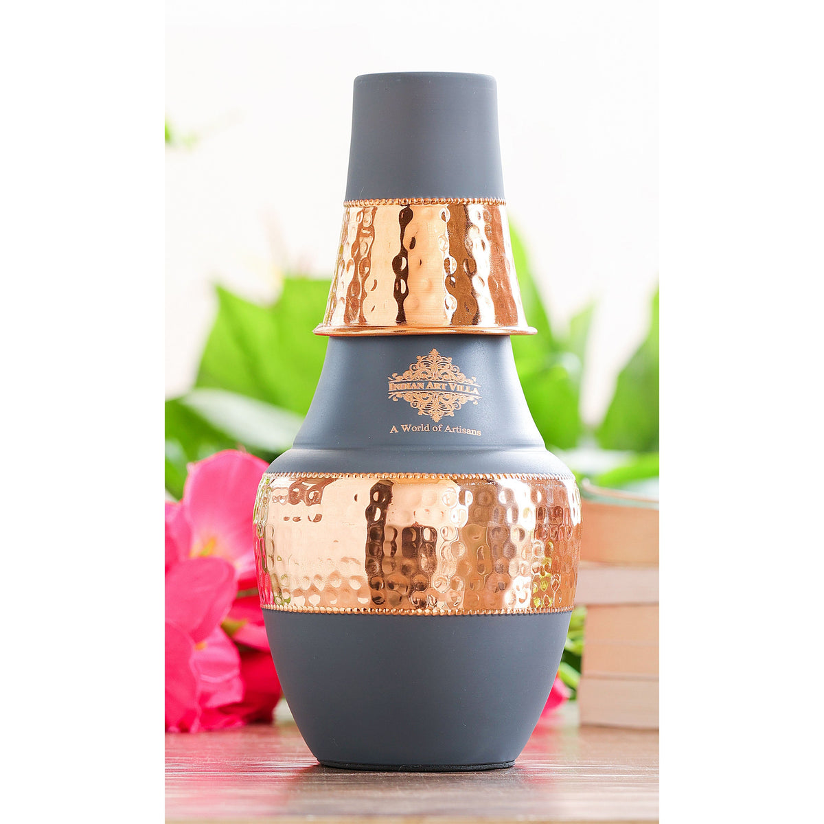 Indian Art Villa Pure Copper Hammered Silk Finish Design Surahi Shape ...