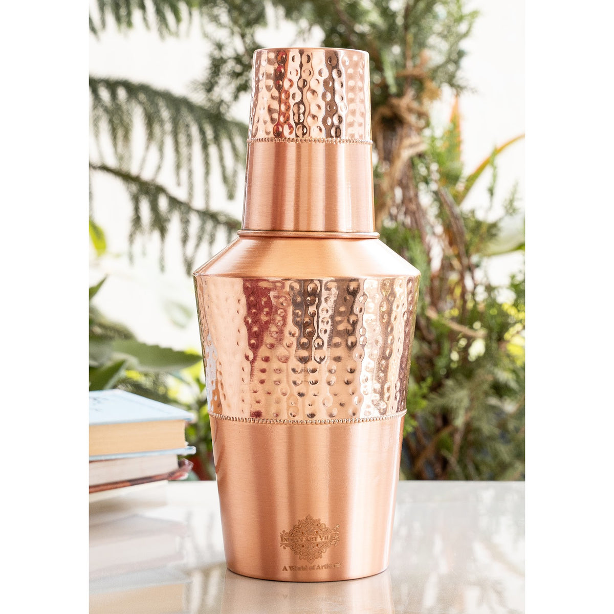 Pure Copper Matt & Hammered Jar 1250ML with Glass & Leak Proof Cap ...