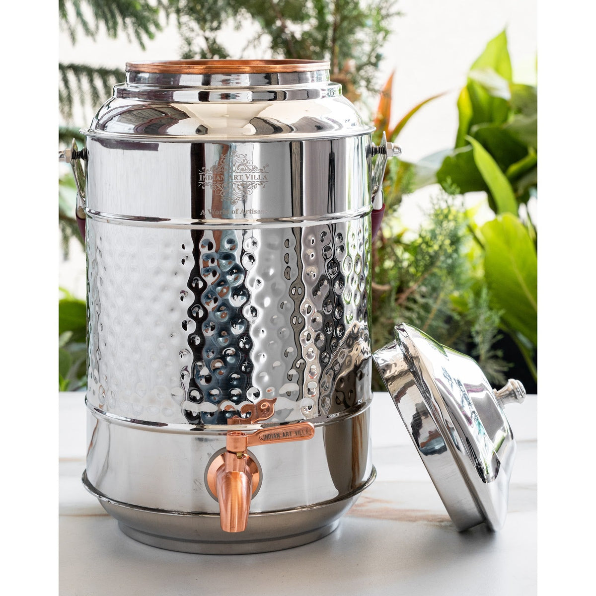 Steel Copper Water Pot with Tap & Handle -237oz – IndianArtVilla