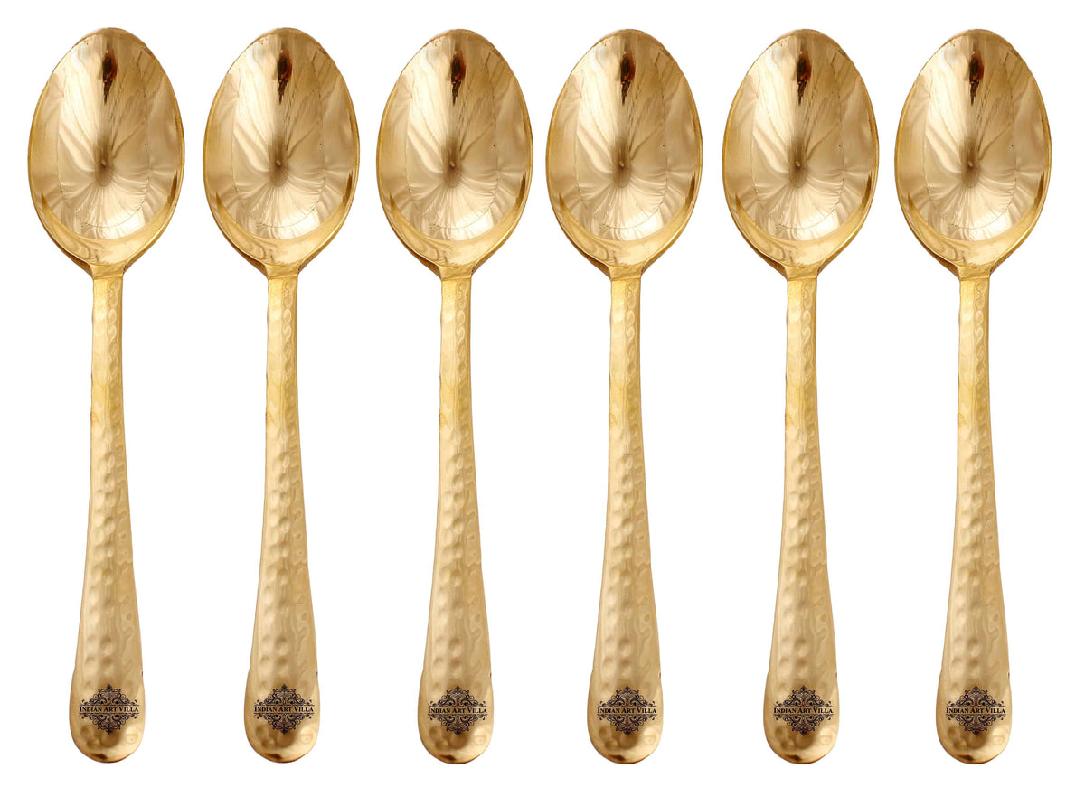 Indian Art Villa Brass Handmade Hammered Spoon, set of 4 | Tableware ...