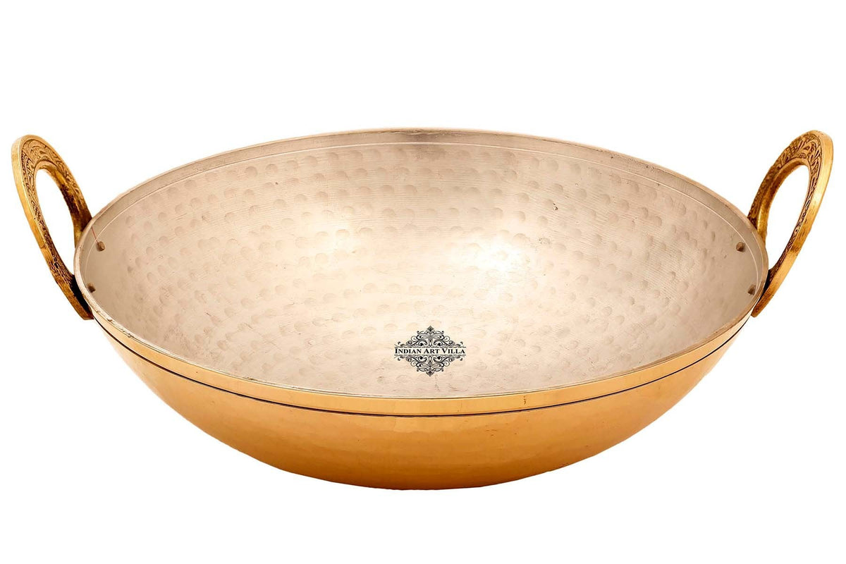 Indian Art Villa Brass Slightly Hammered Kadhai with a Tin Lining ...