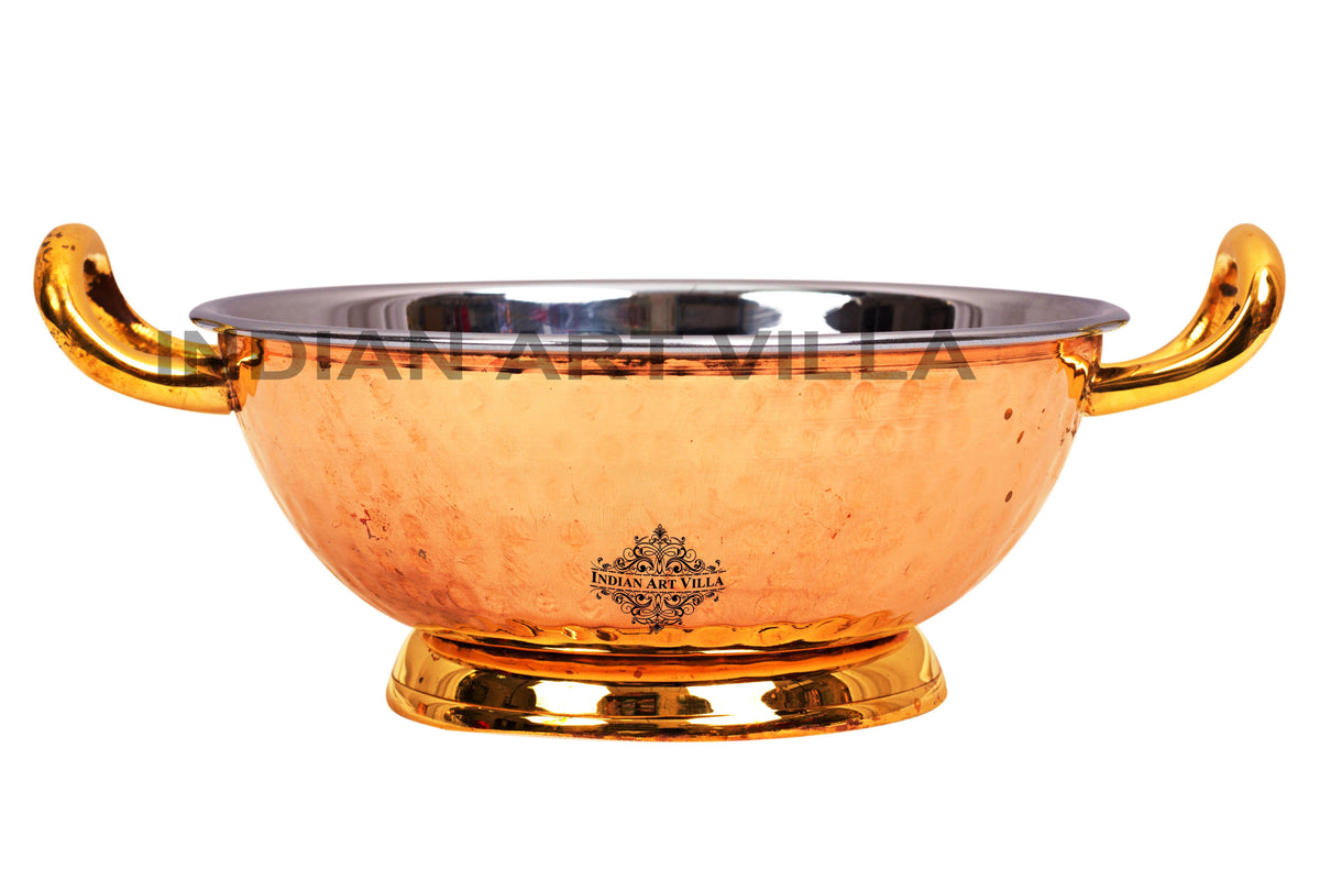 INDIAN ART VILLA Steel Copper Kadhai with Brass Handle and Bottom ...